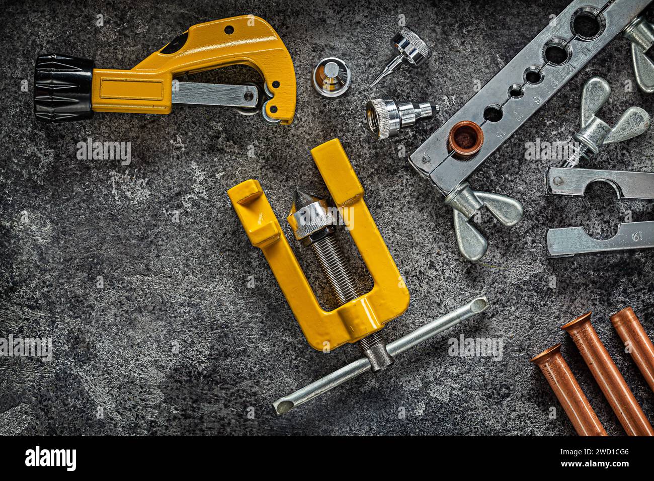 Construction Tools Flaring Copper Pipes On Dark Background Stock Photo ...