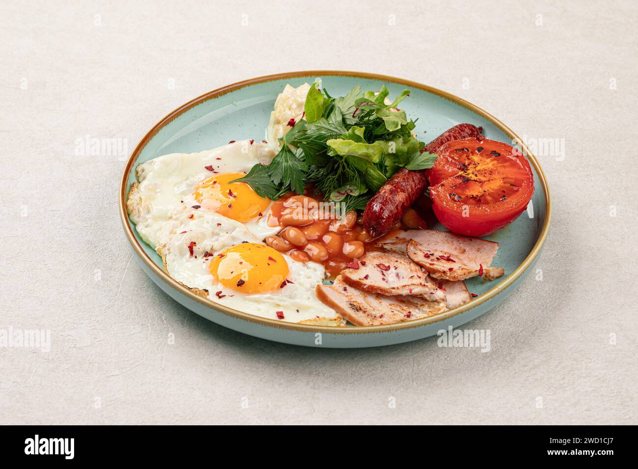 Portion of classic british breakfast with beans Stock Photo - Alamy