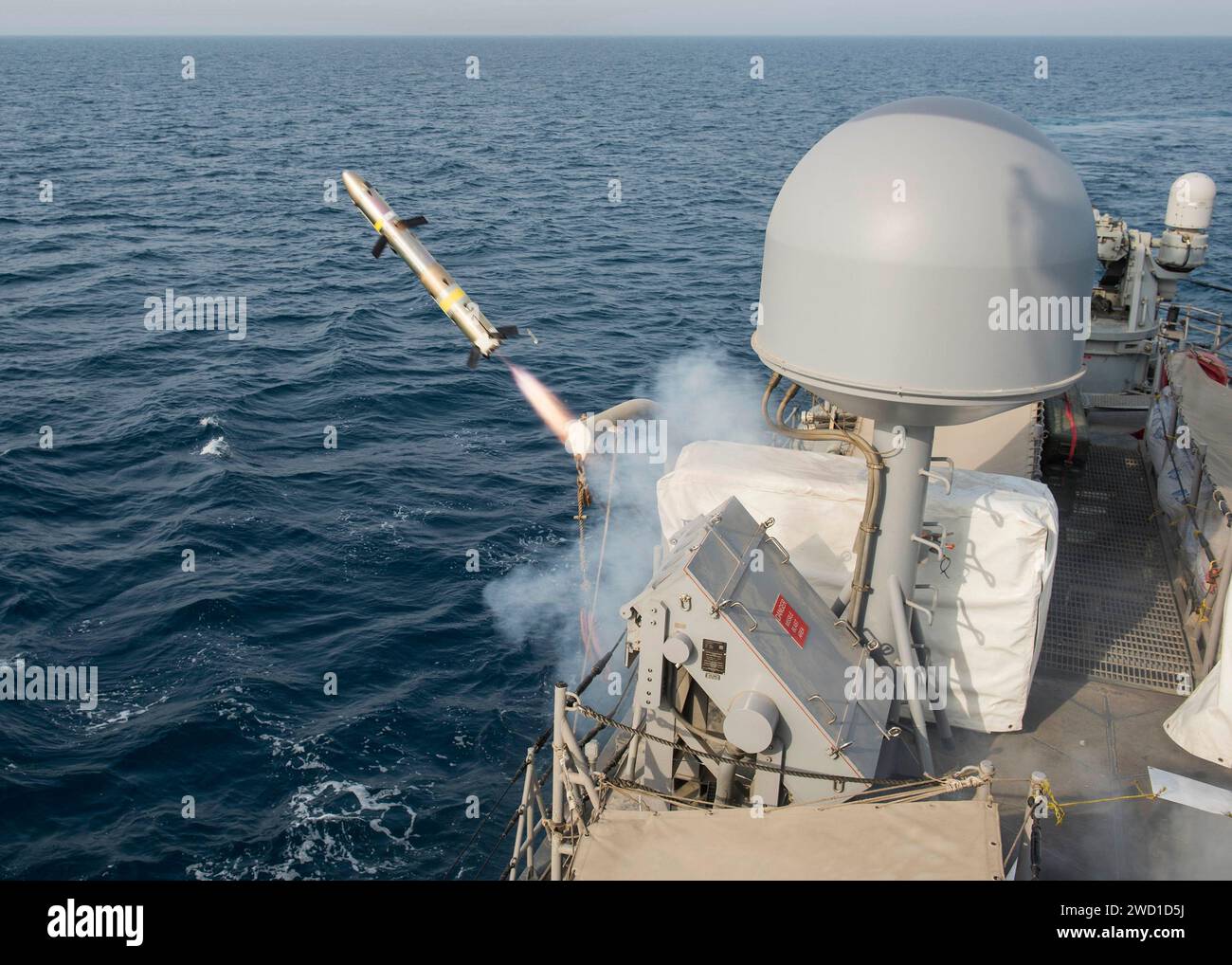 A griffin missile is launched from the coastal patrol ship USS Chinook ...
