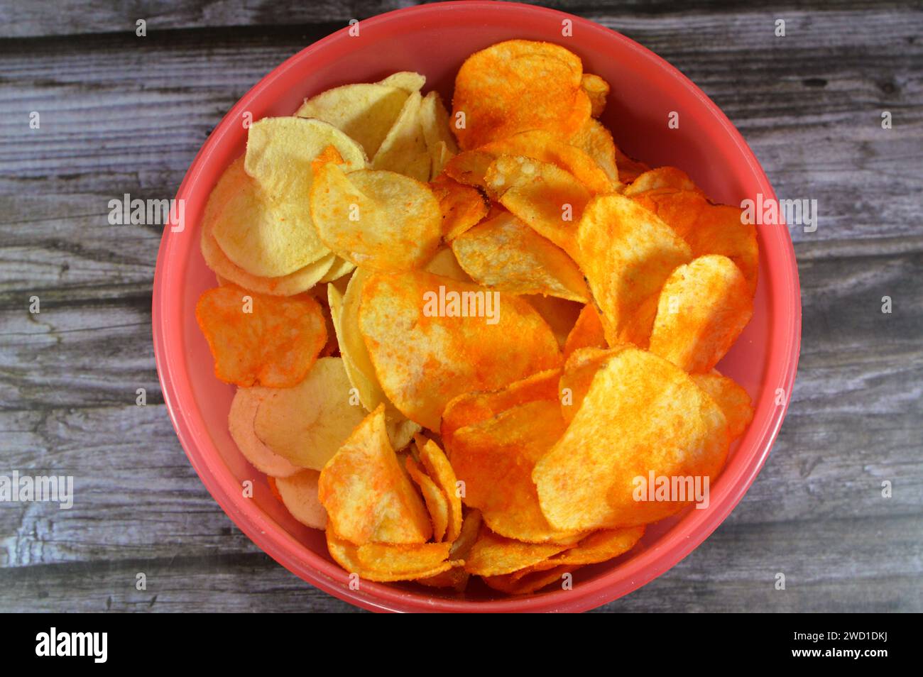 Potato chips, crisps, thin slices of potato, deep fried, baked, or air ...