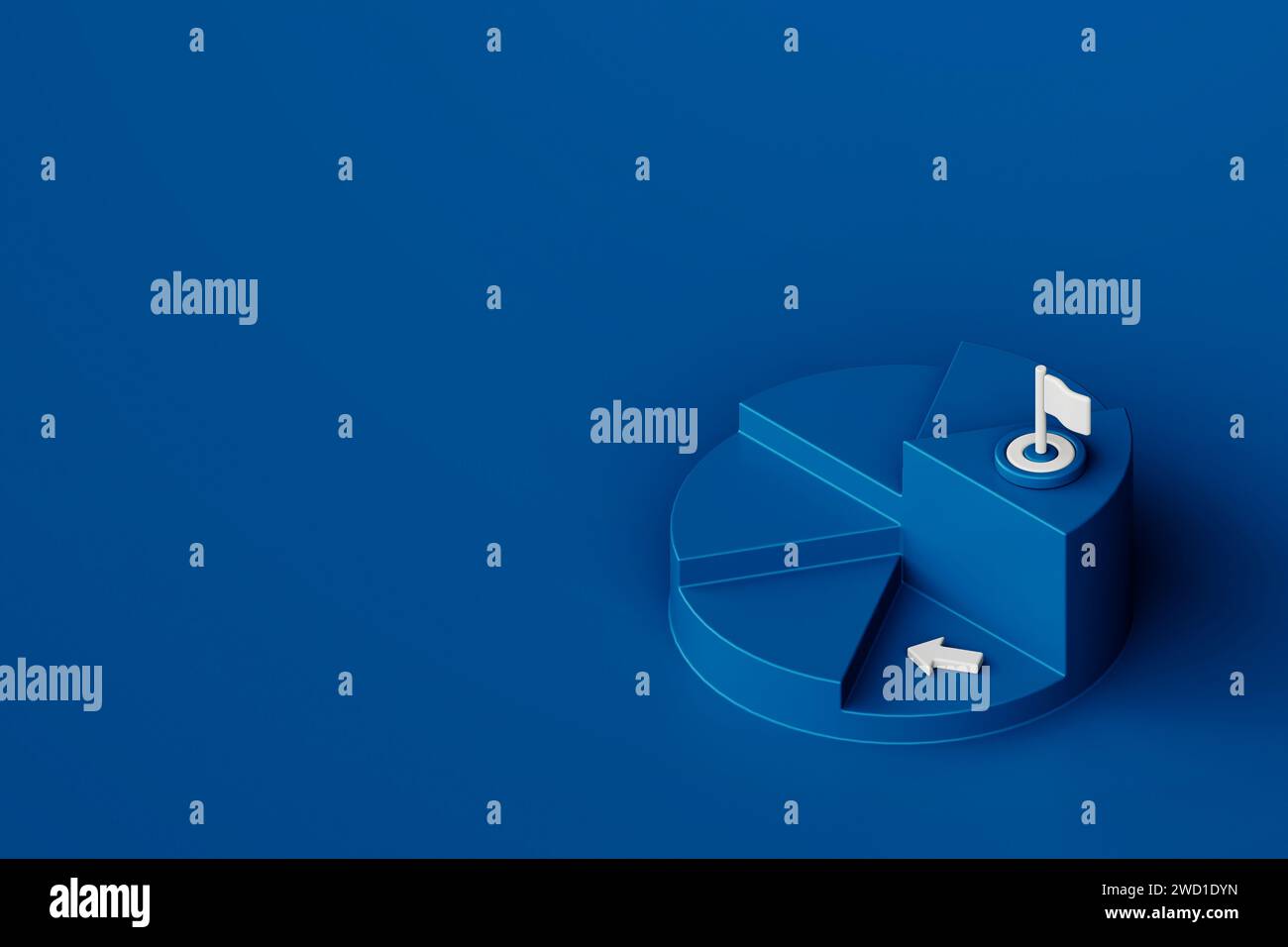 White arrow on step stair circle shape with target flag on blue ...