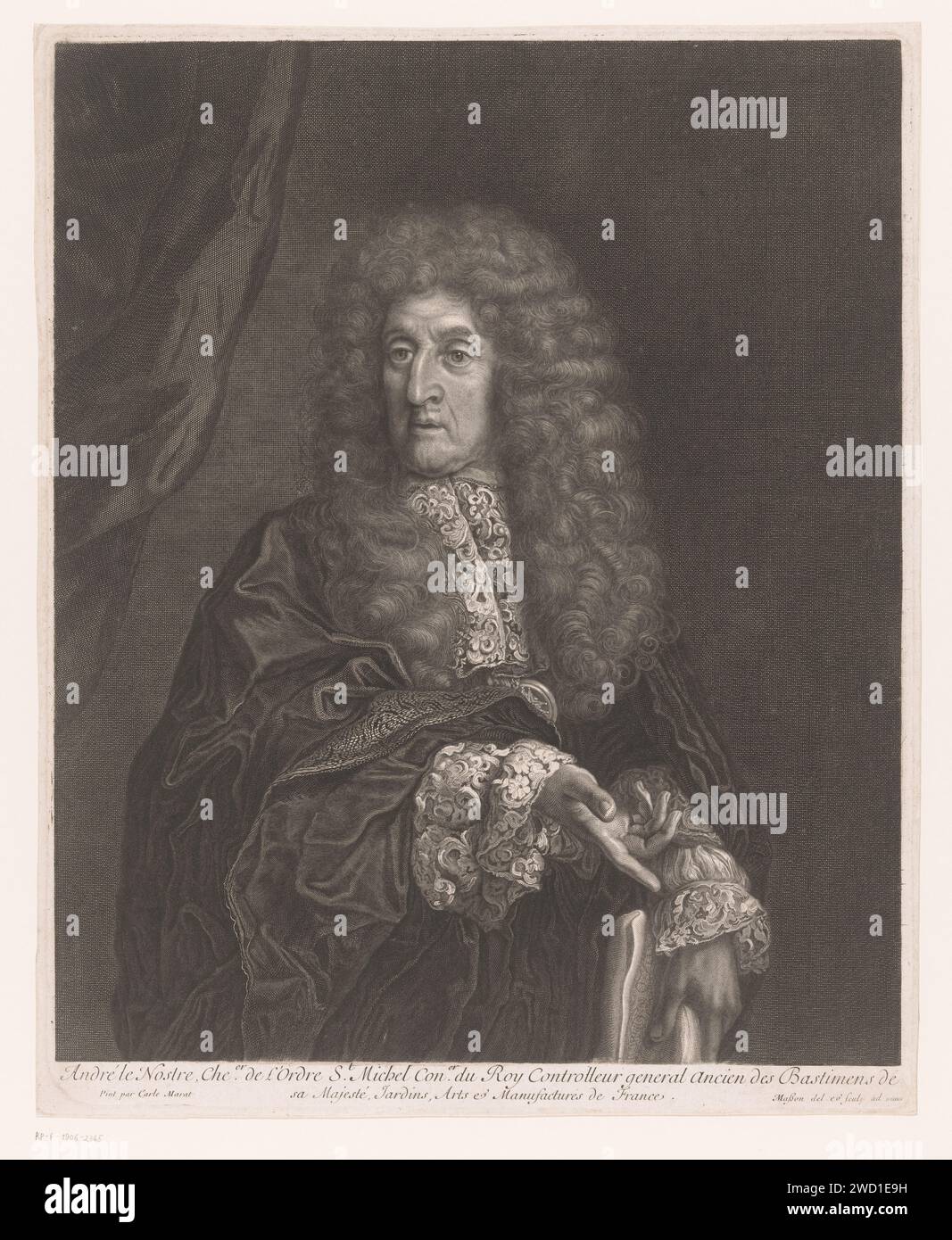 Portret van André Le Nôtre, Antoine Masson, After Carlo Maratta, 1692 ...