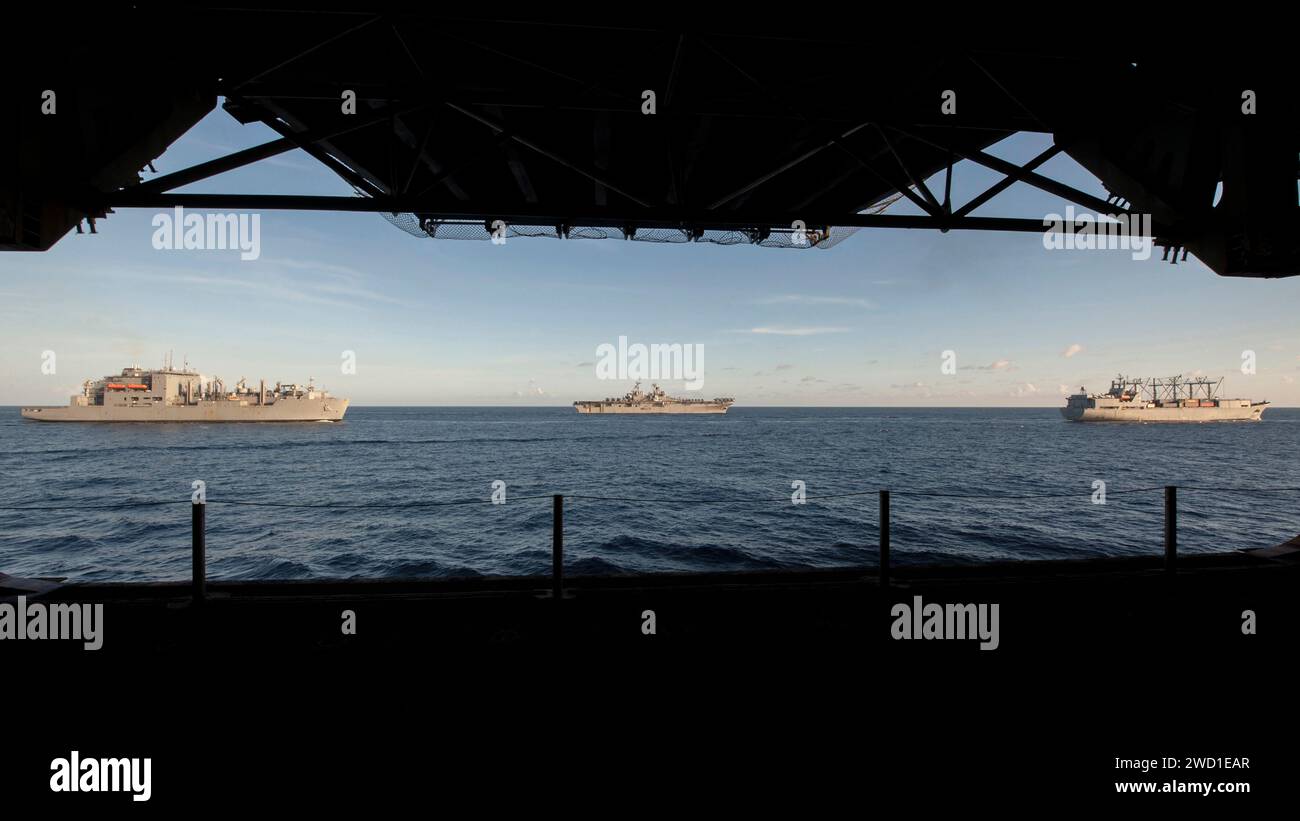 USNS William McLean, USS Kearsarge and SS Wright transit the Caribbean ...