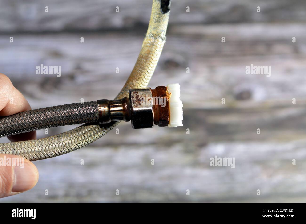 Used broken rusty water tube pipeline, single braided flexible water ...