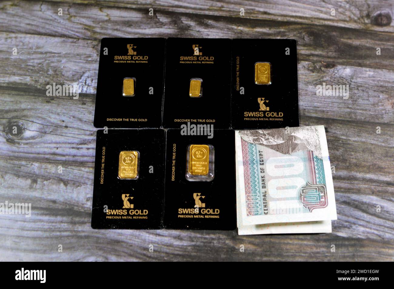 Cairo, Egypt, January 15 2024: 24K karat Swiss Gold pure yellow gold of ...