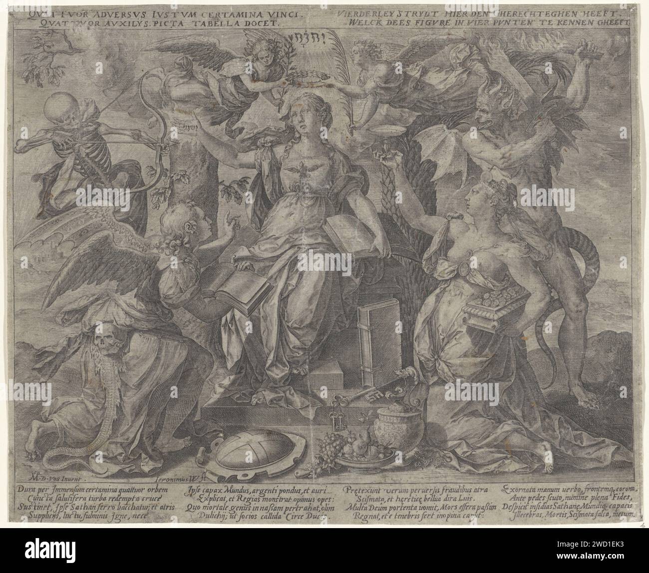 The four enemies of the true believer, Hieronymus Wierix, After Maerten ...