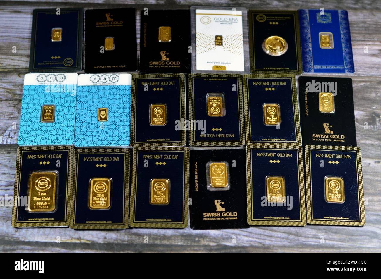 Cairo, Egypt, January 15 2024: Pile of 24K karat pure yellow gold of ...