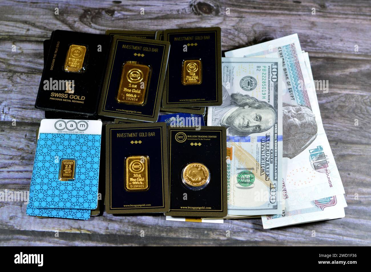 Cairo, Egypt, January 15 2024: Egyptian pounds, American dollars money ...