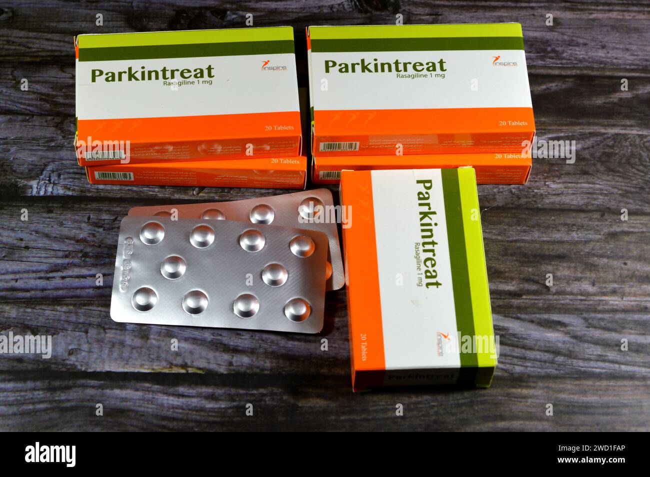 Cairo, Egypt, January 15 2024: Parkintreat 1mg Rasagiline, indicated ...
