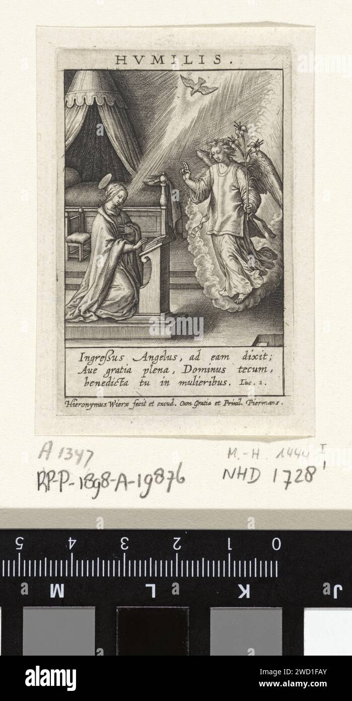 Virtue of the Nederigen, Hieronymus Wierix, 1563 - Before 1619 print The Annunciation. Maria is ...