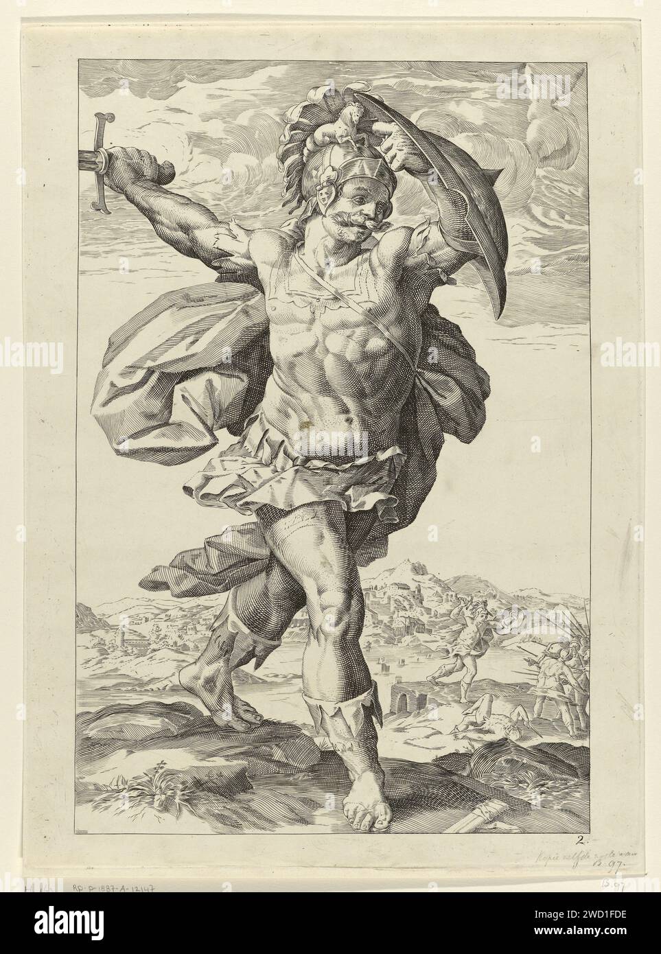 Horatius Codes, Keijzer, after Hendrick Goltzius, 1829 print The hero ...