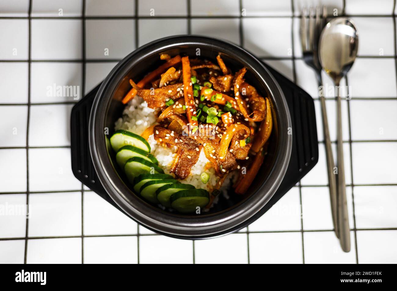 Rice And Stir Fried Pork With Korean Sauce. stir-fried pork with kimchi ...