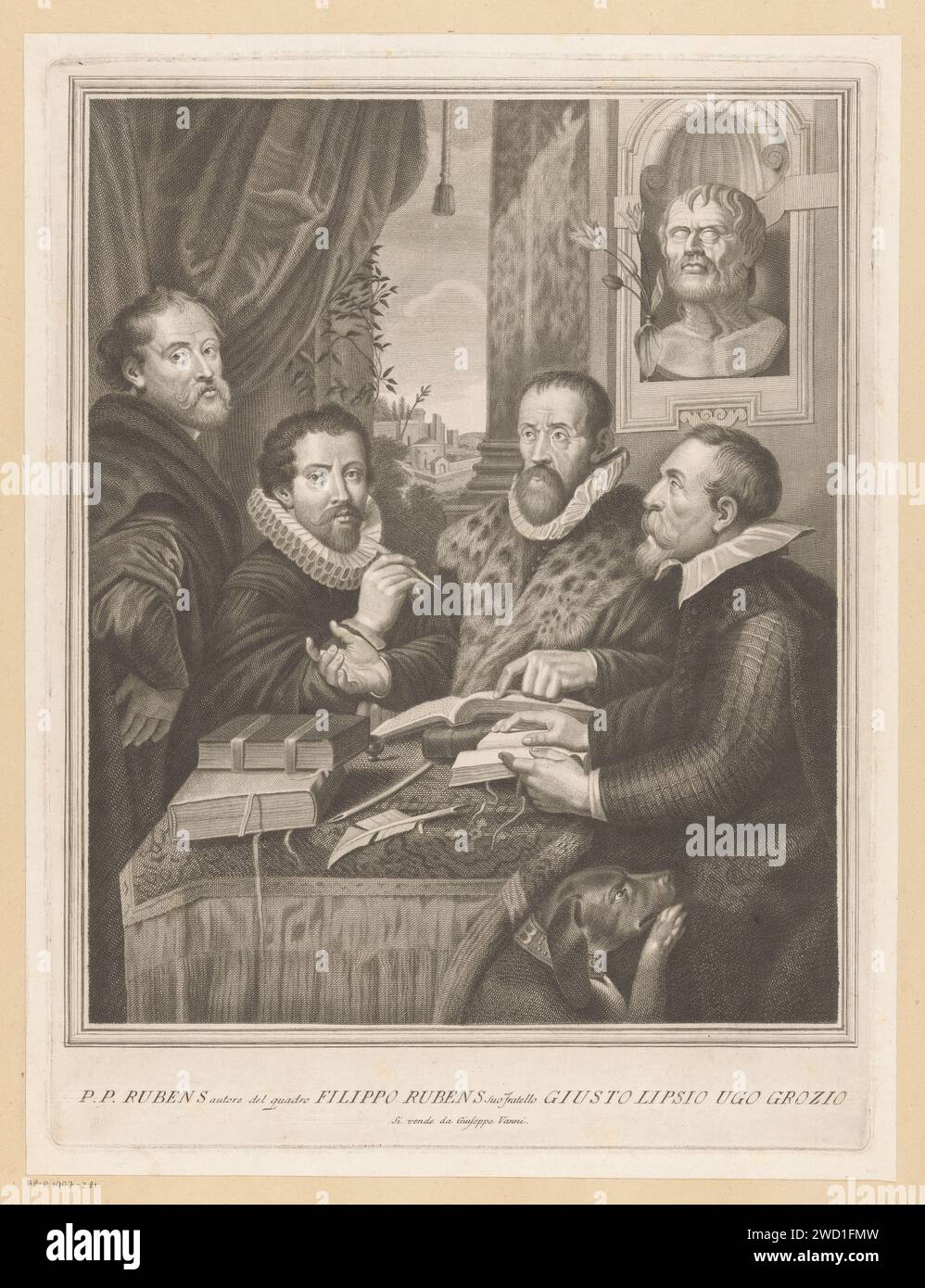 Viers the philosopher, Anonymous, After Peter Paul Rubens, 1770 - 1782 print Group portrait of ...
