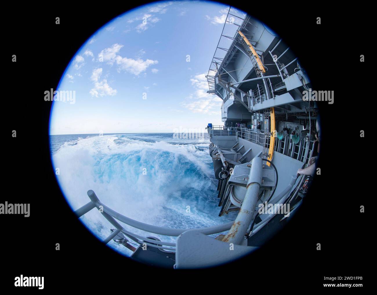 The aircraft carrier USS Gerald R. Ford practices evasive maneuvering ...