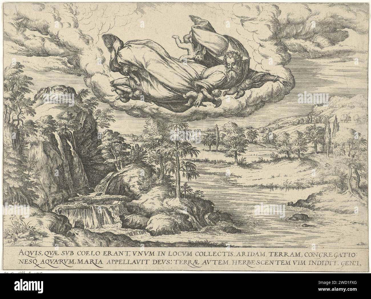 God creates water and land, Symon Novelanus (attributed to), 1577 ...