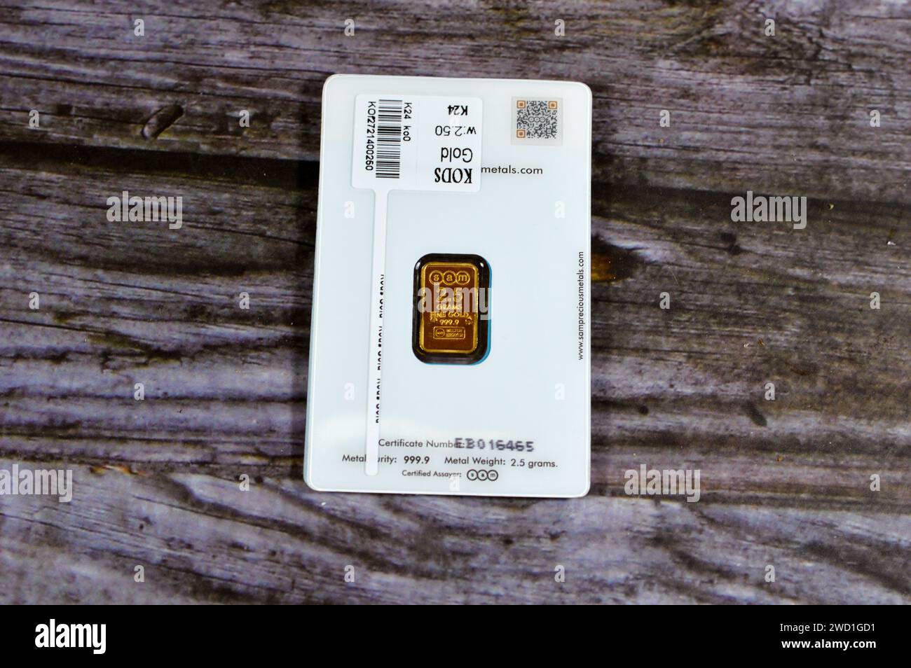 Cairo, Egypt, January 16 2024: SAM precious metal 24K karat pure yellow ...