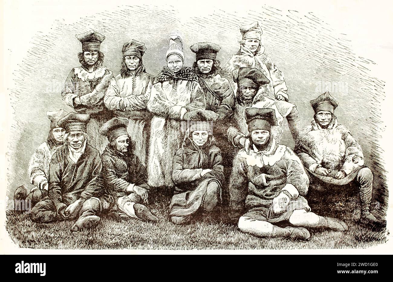 Old engraved illustration depictin Lapps people in Karasjok (Norway ...