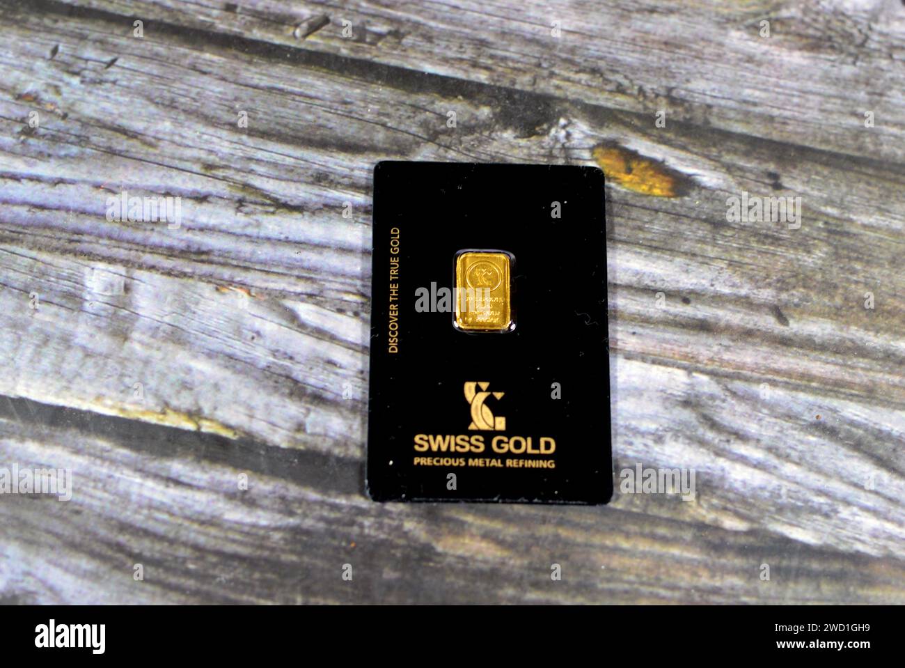 Cairo, Egypt, January 15 2024: 2.5 g Swiss Gold 24 Karate pure yellow ...