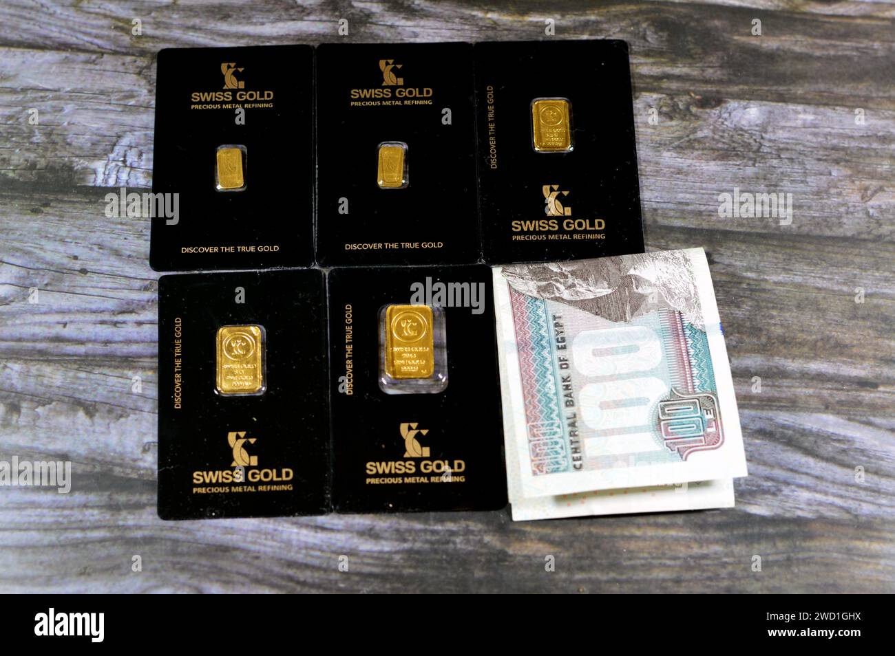 Cairo, Egypt, January 15 2024: 24K karat Swiss Gold pure yellow gold of ...