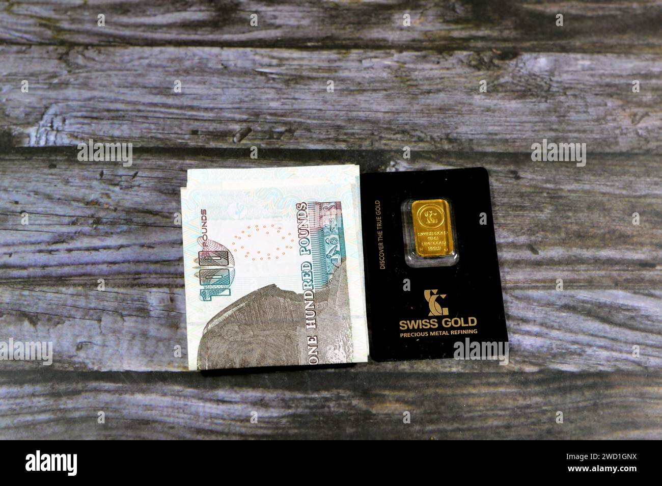 Cairo, Egypt, January 15 2024: 24K karat Swiss Gold pure yellow gold of ...