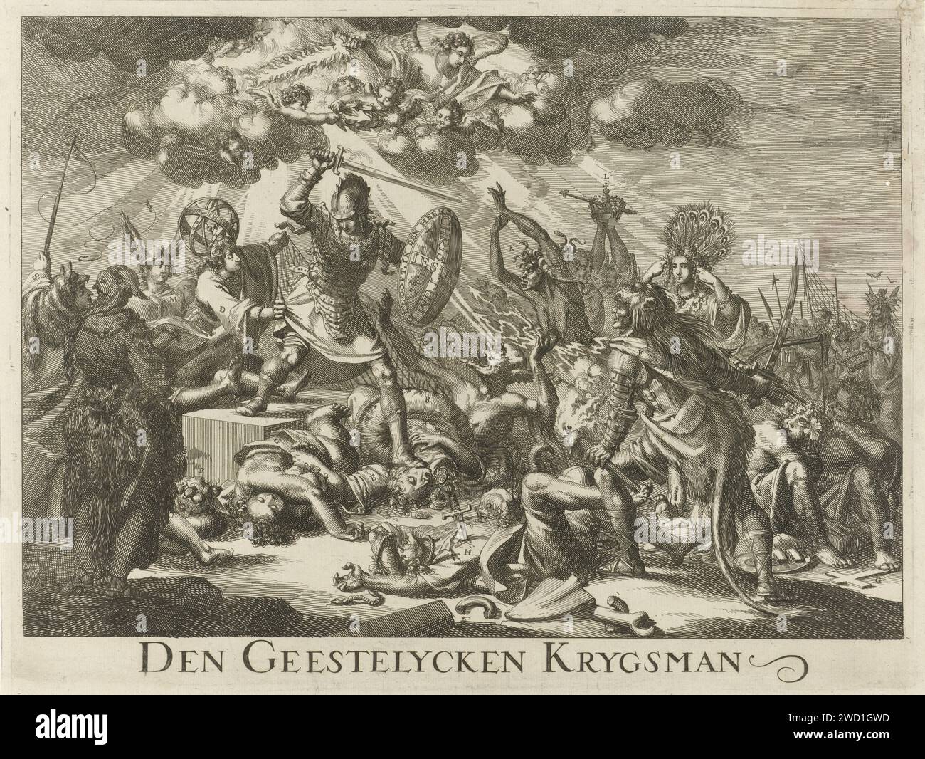 The Christian Ridder, upper part, Jan Luyken, 1689 print Allegory in ...