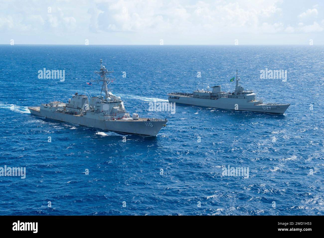 Guided-missile destroyer USS William P. Lawrence transits in formation ...