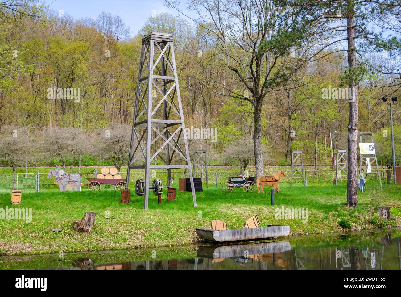 The Drake Well Museum and Parkin the scenic Oil Creek Valley, USA Stock ...