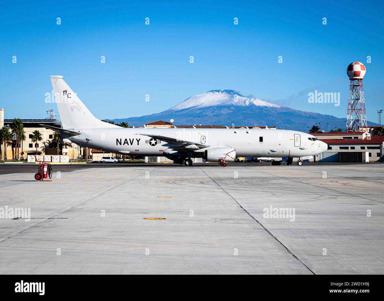 A P-8A Poseidon aircraft sits on the flight line at Naval Air Station ...