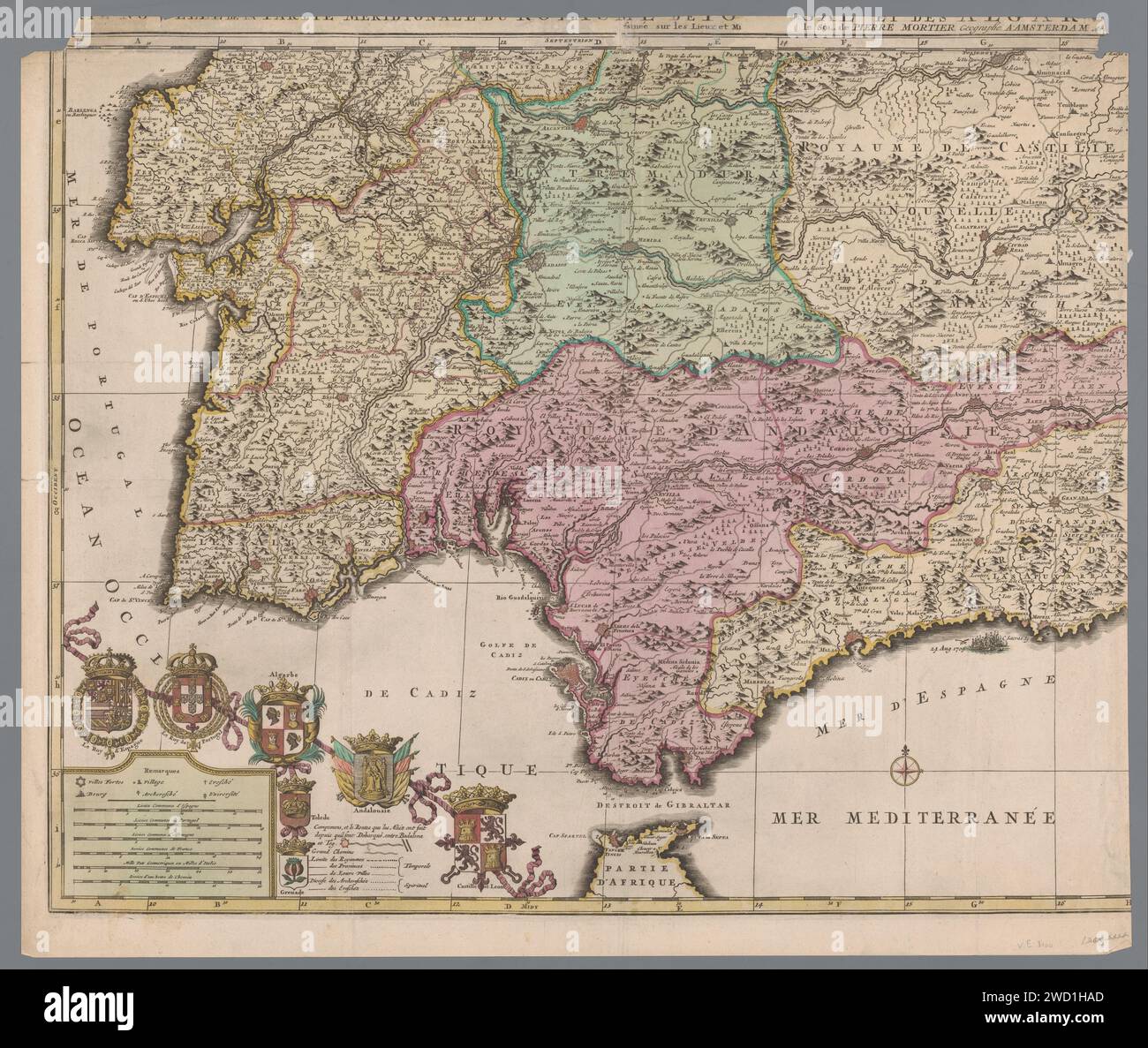 Map of the south of Spain and Portugal, Jan Luyken, 1704 - 1710 print ...
