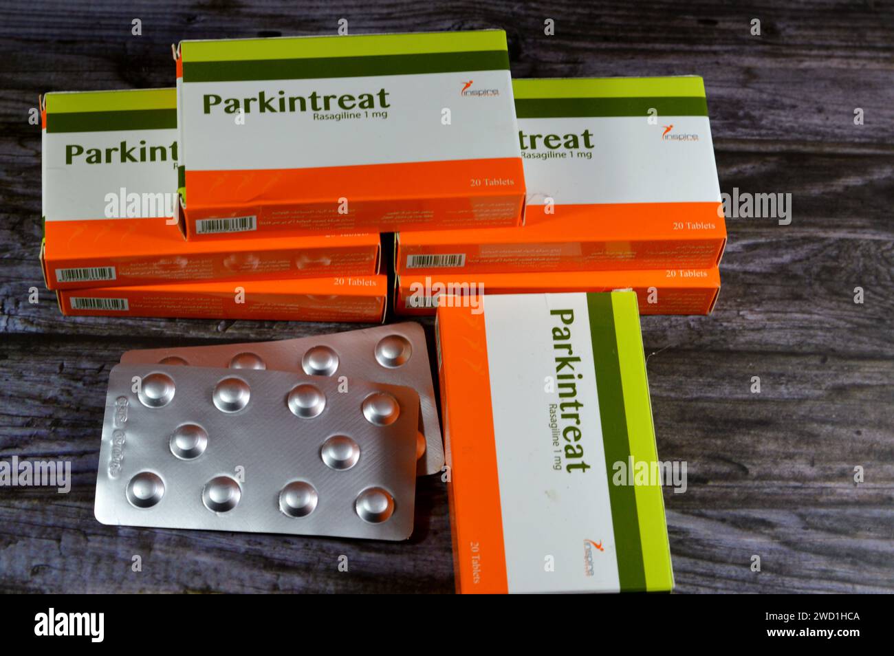 Cairo, Egypt, January 15 2024: Parkintreat 1mg Rasagiline, indicated ...