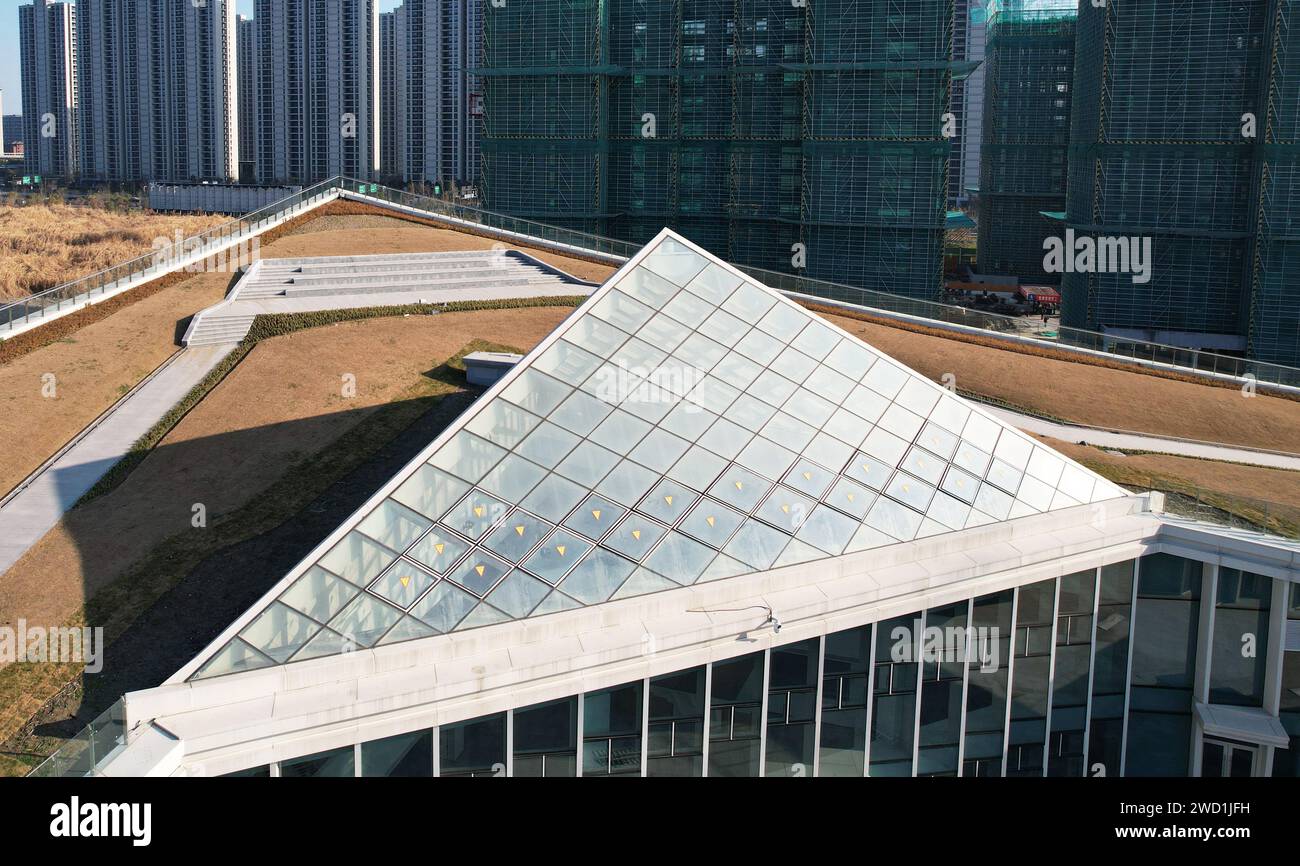 Hangzhou, China. 18th Jan, 2024. An aerial photo is showing a pyramid ...