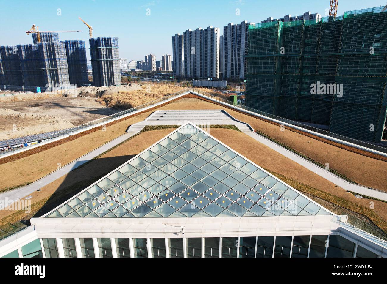 Hangzhou, China. 18th Jan, 2024. An aerial photo is showing a pyramid ...
