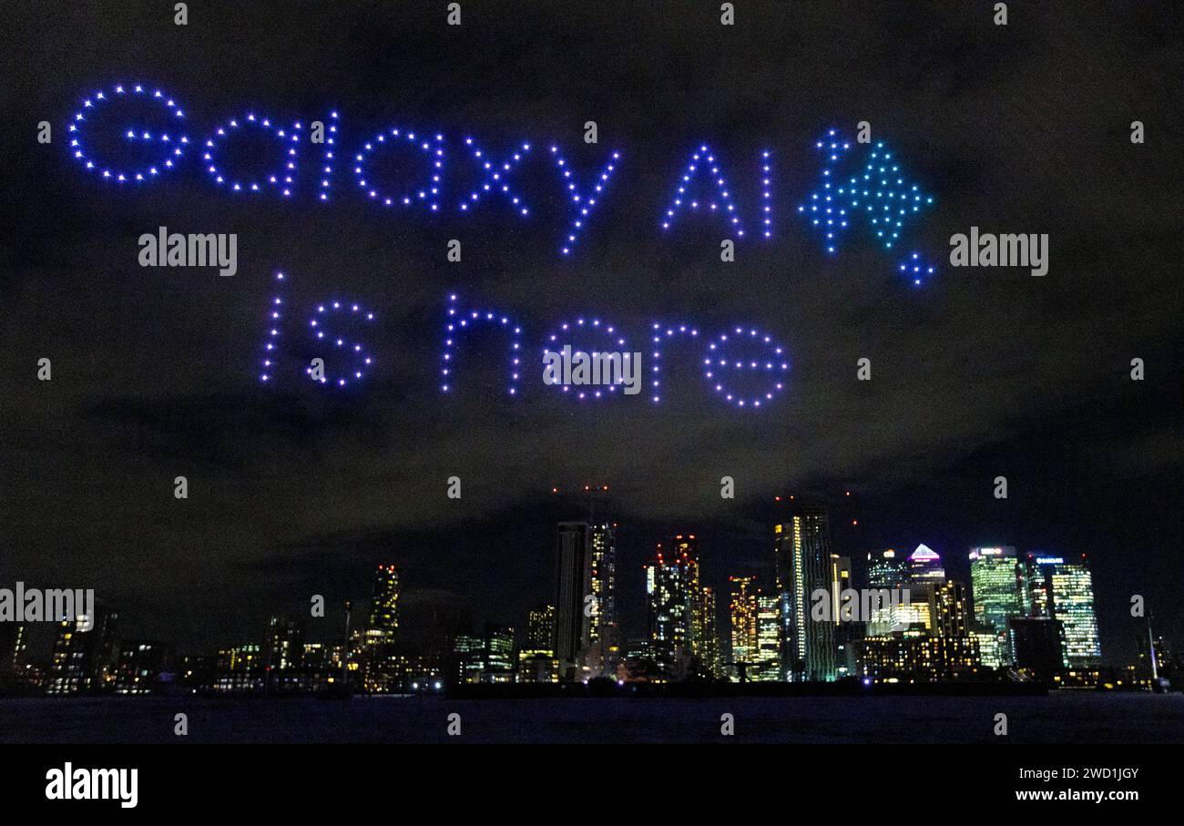 EDITORIAL USE ONLY 550 drones create shapes including a spaceship, the ...