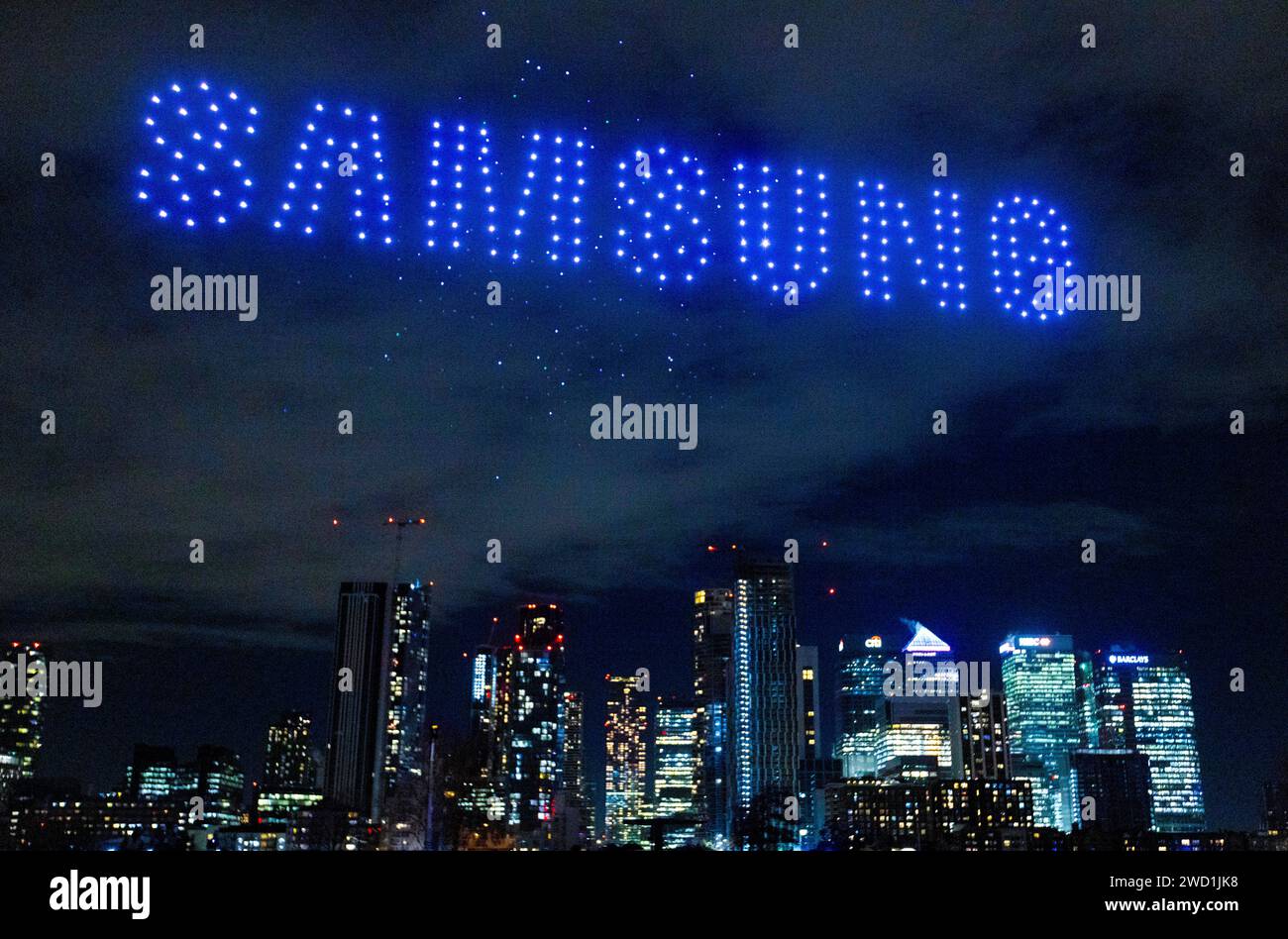 EDITORIAL USE ONLY 550 drones create shapes including a spaceship, the ...