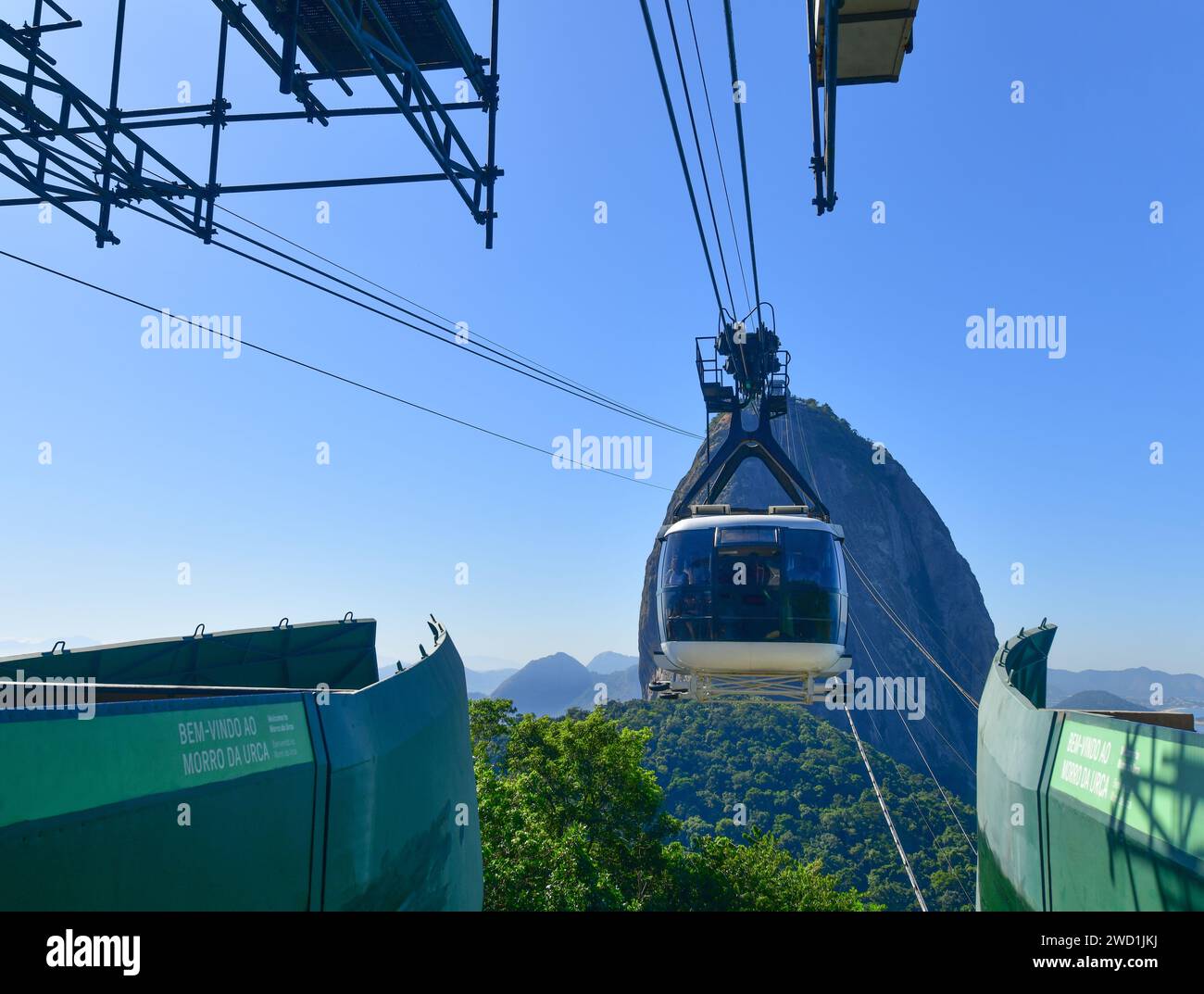 Cable car with the Sugar Loaf Mountain (Pao de Acucar) in background ...