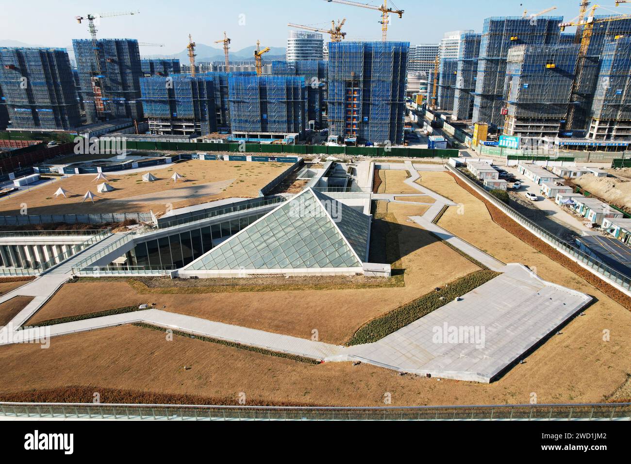 Hangzhou, China. 18th Jan, 2024. An aerial photo is showing a pyramid ...