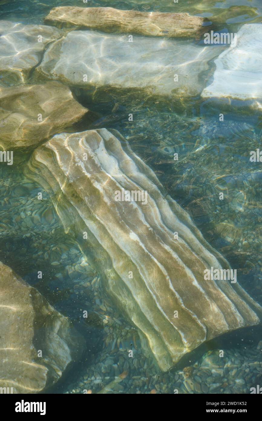 Thermal pool in archeological site of Hierapolis. Pamukkale landmark ...
