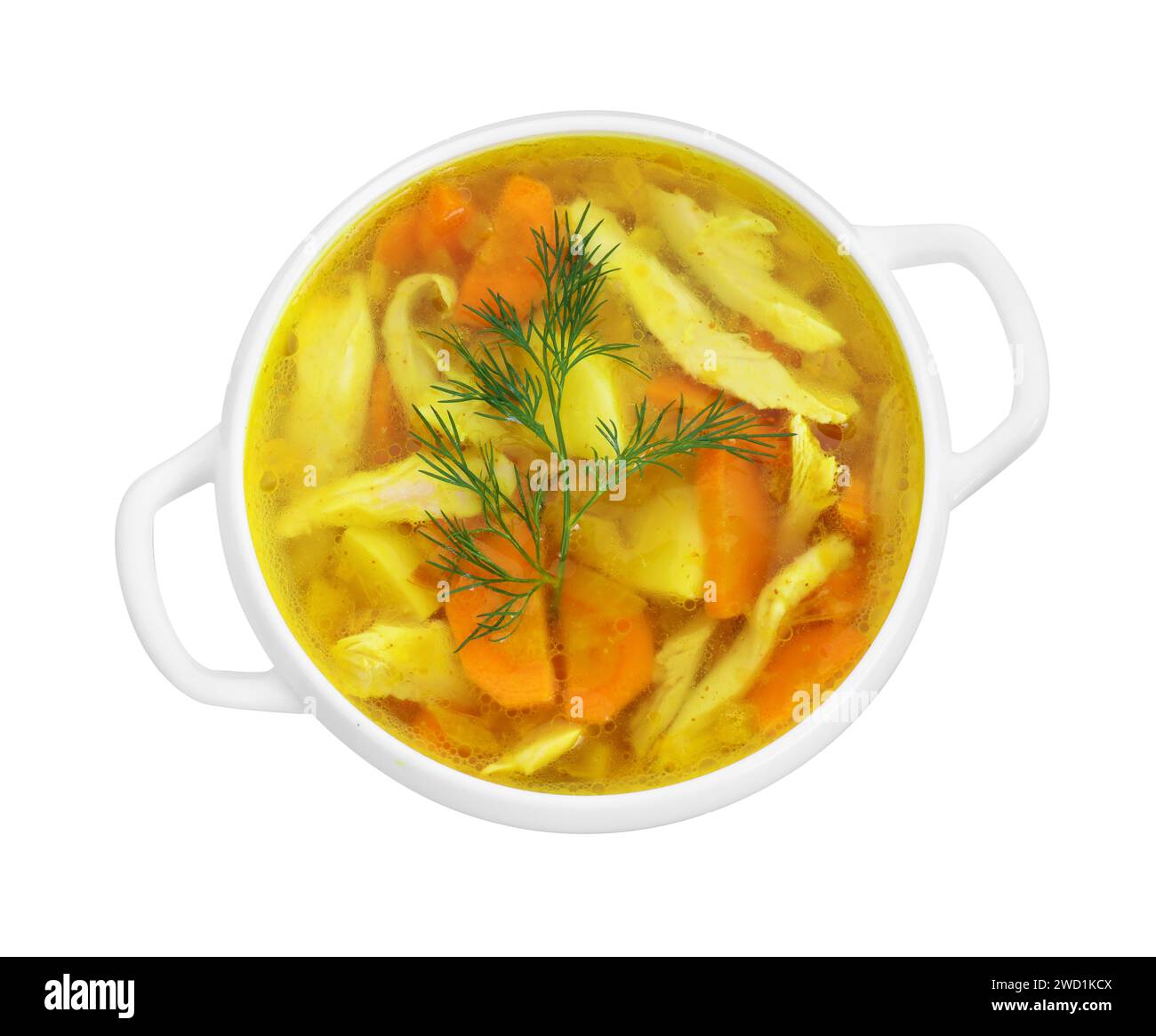 Delicious broth in bowl isolated on white, top view Stock Photo - Alamy