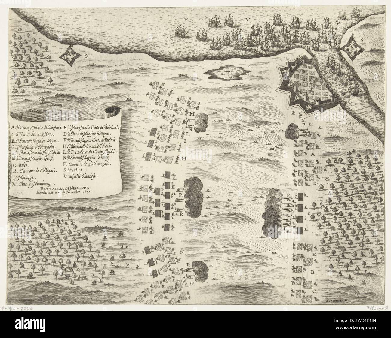 Battle at Nyborg, 1659, Gaspar Bouttats, 1659 print Map with the intake ...