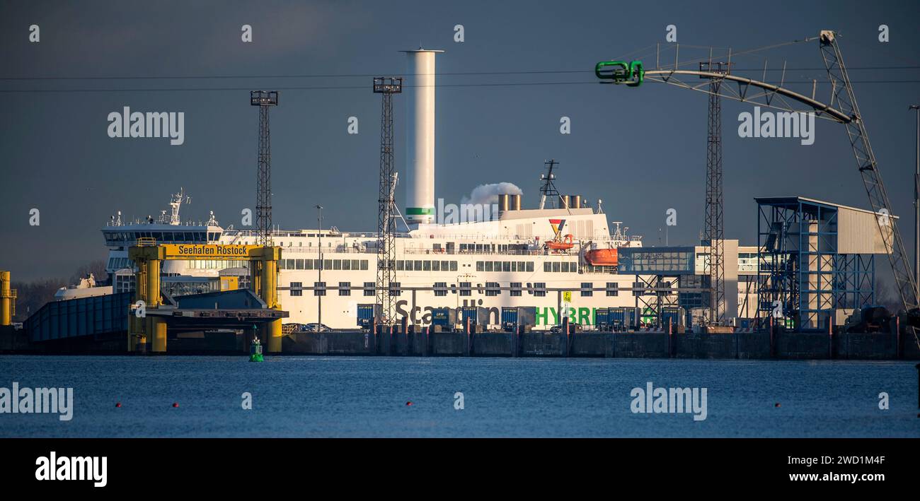 Rostock, Germany. 16th Jan, 2024. The Scandlines hybrid ferry ...