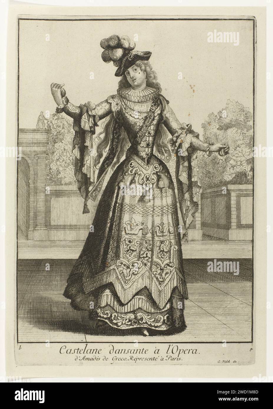 Woman with Castagnets, Gerard Valck, 1694 - 1715 print A female figure ...