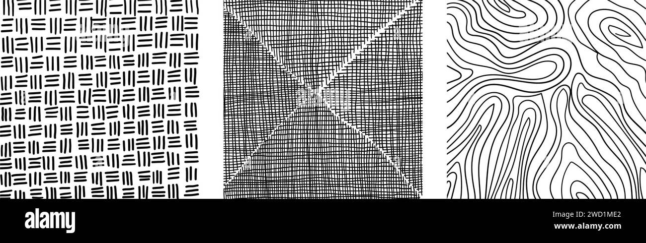 Line texture set with different hand drawn patterns. Pencil lines on ...