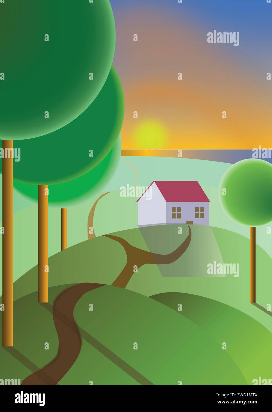 Vector of a landscape drawing Stock Vector Image & Art - Alamy