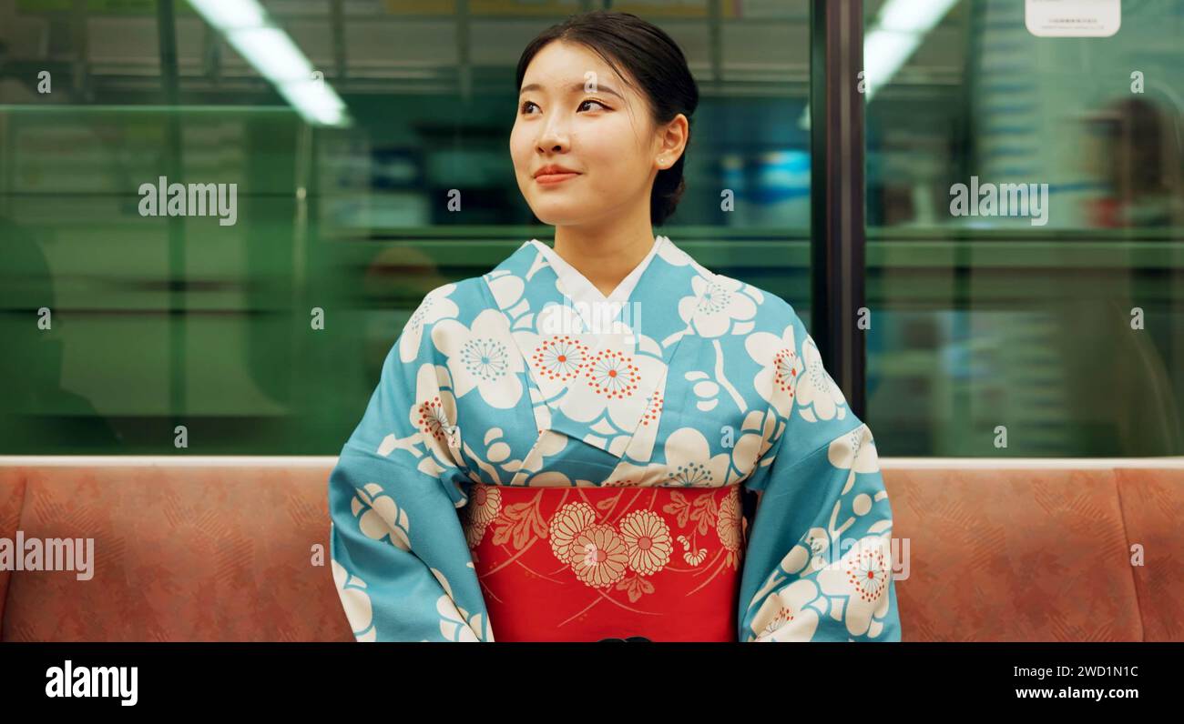 Thinking, Japanese woman and ideas with decision, travel and ...