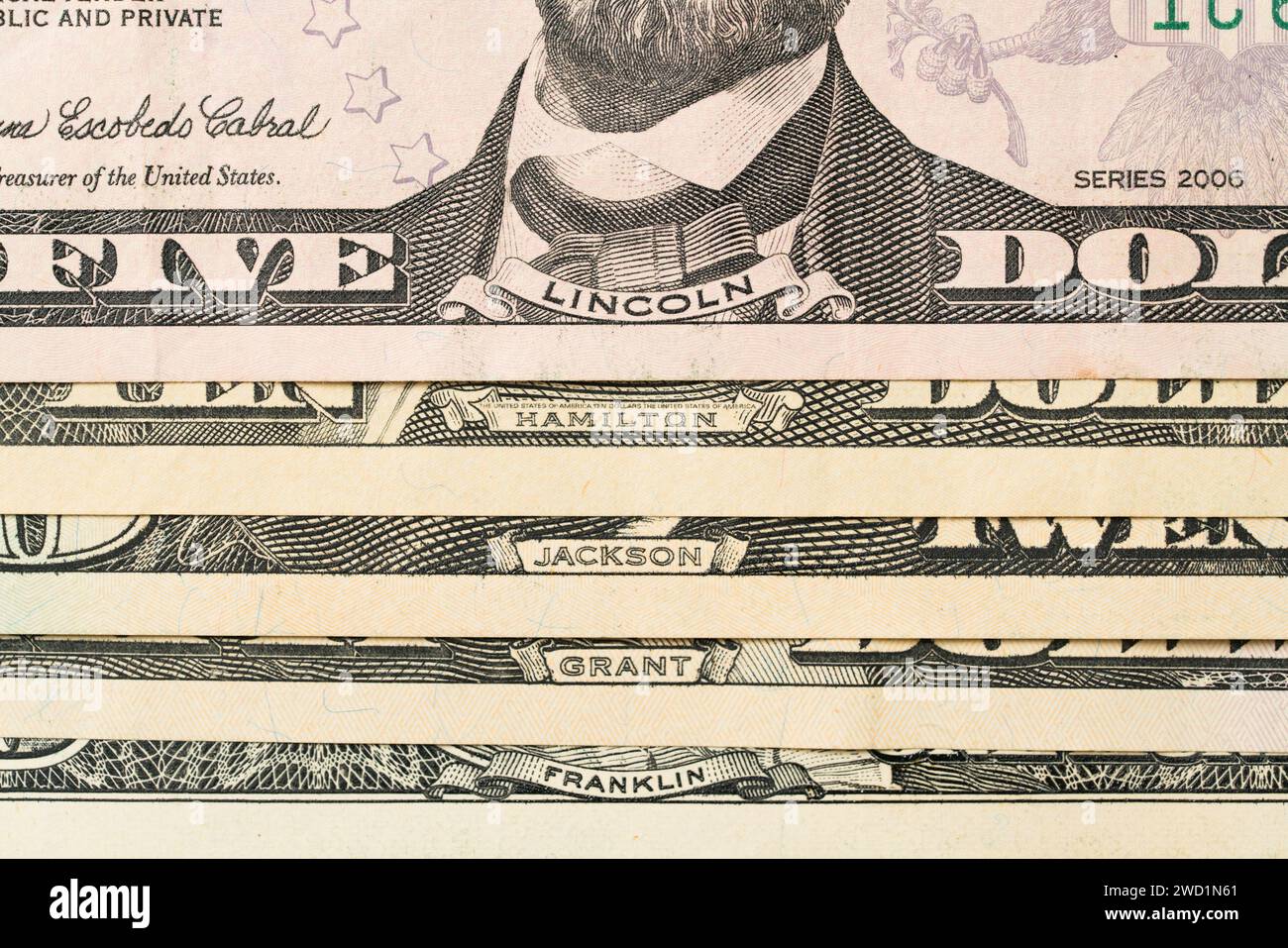 American Presidents Names On Dollars Close Up Stock Photo Alamy