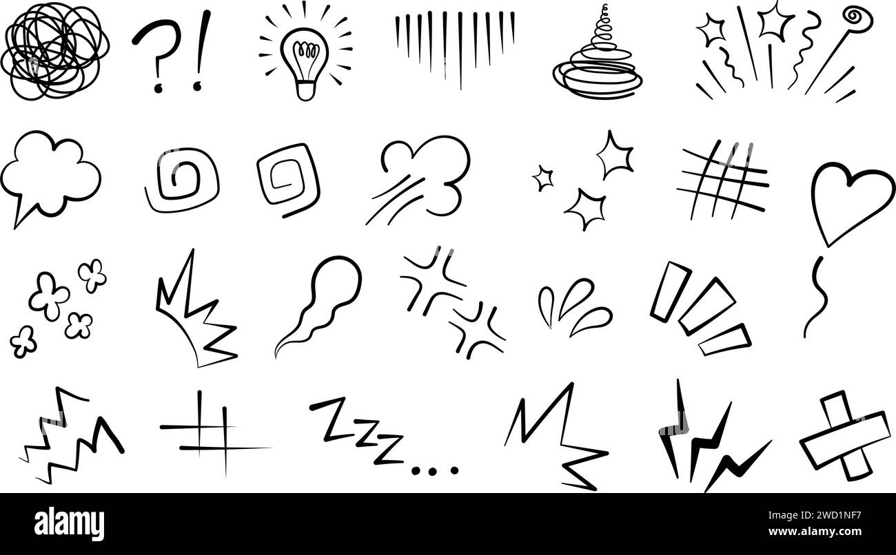 Manga or anime comic emoticon element graphic effects hand drawn doodle ...