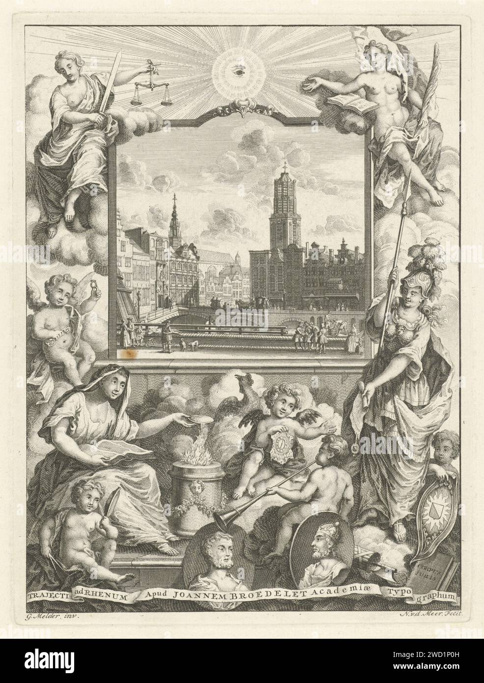 View of Utrecht in Allegorical frame, Noah van der Meer (I), After ...