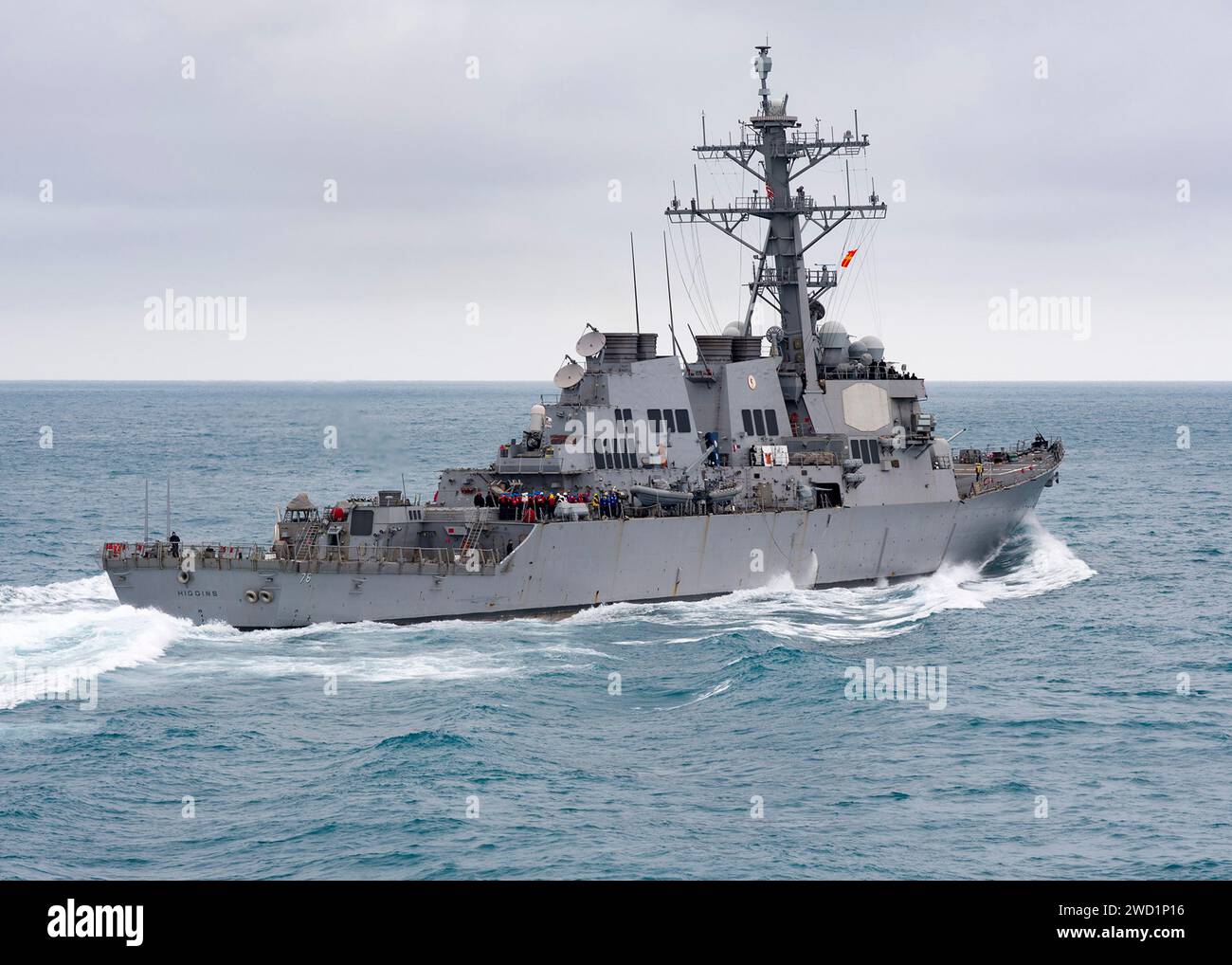 Guided-missile destroyer USS Higgins is underway in the Pacific Ocean ...