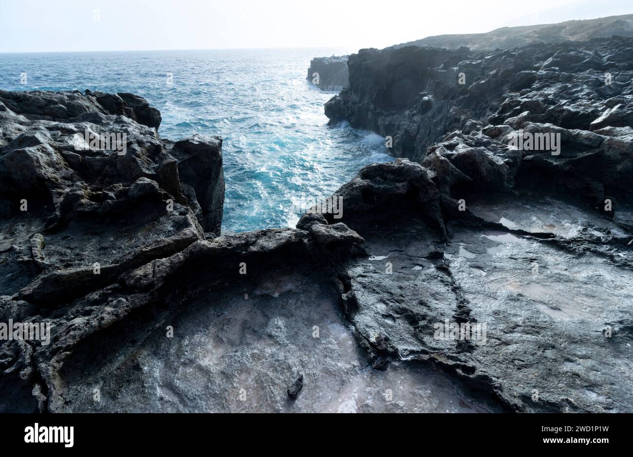 Partial view of some natural salt pans on the coast of Los Silos ...