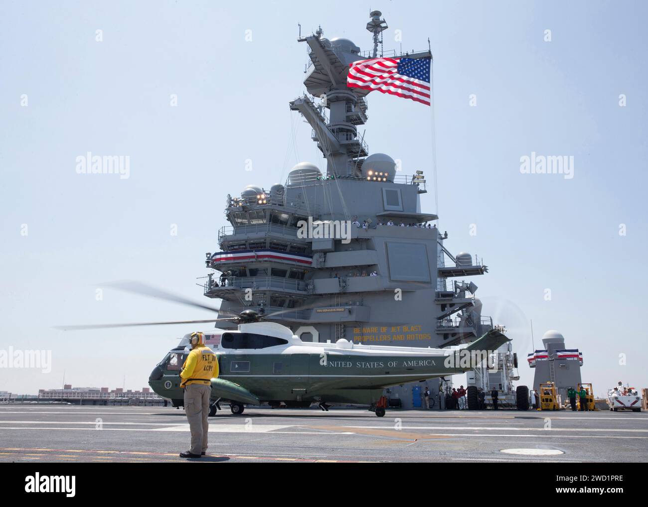 Marine One departs the aircraft carrier USS Gerald R. Ford Stock Photo ...